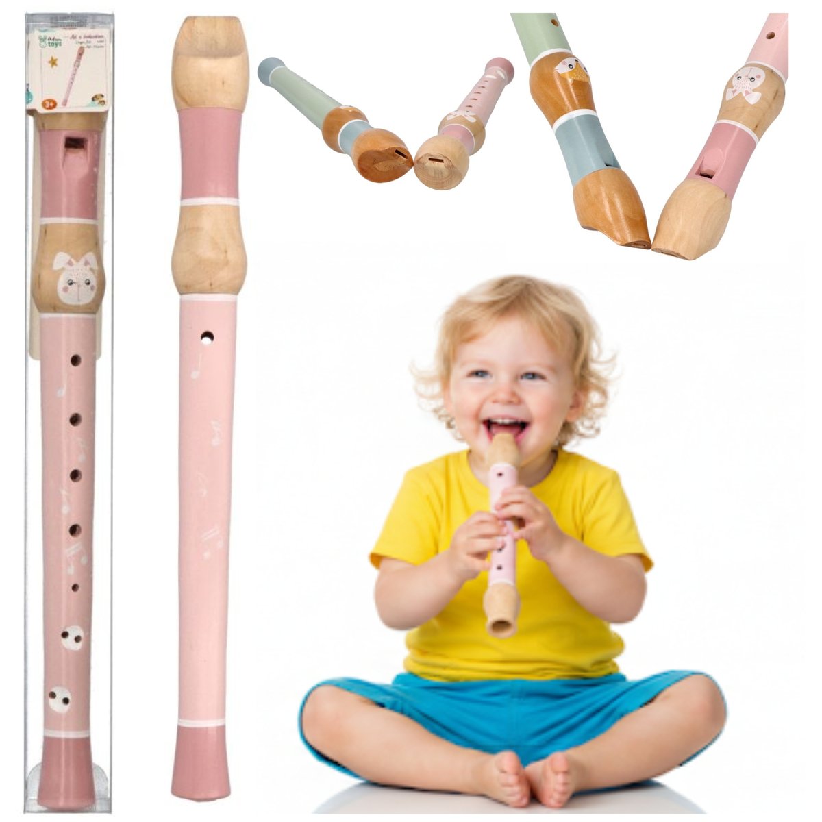 FLET DREWNIANY ZABAWKA GRAJĄCA INSTRUMENT MUZYCZNY FLET FLECIK DLA ...