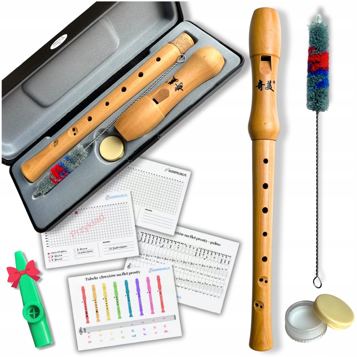 FLET PROSTY DREWNIANY QiMei QM8A-26B szkolny angielski + nuty etui ...