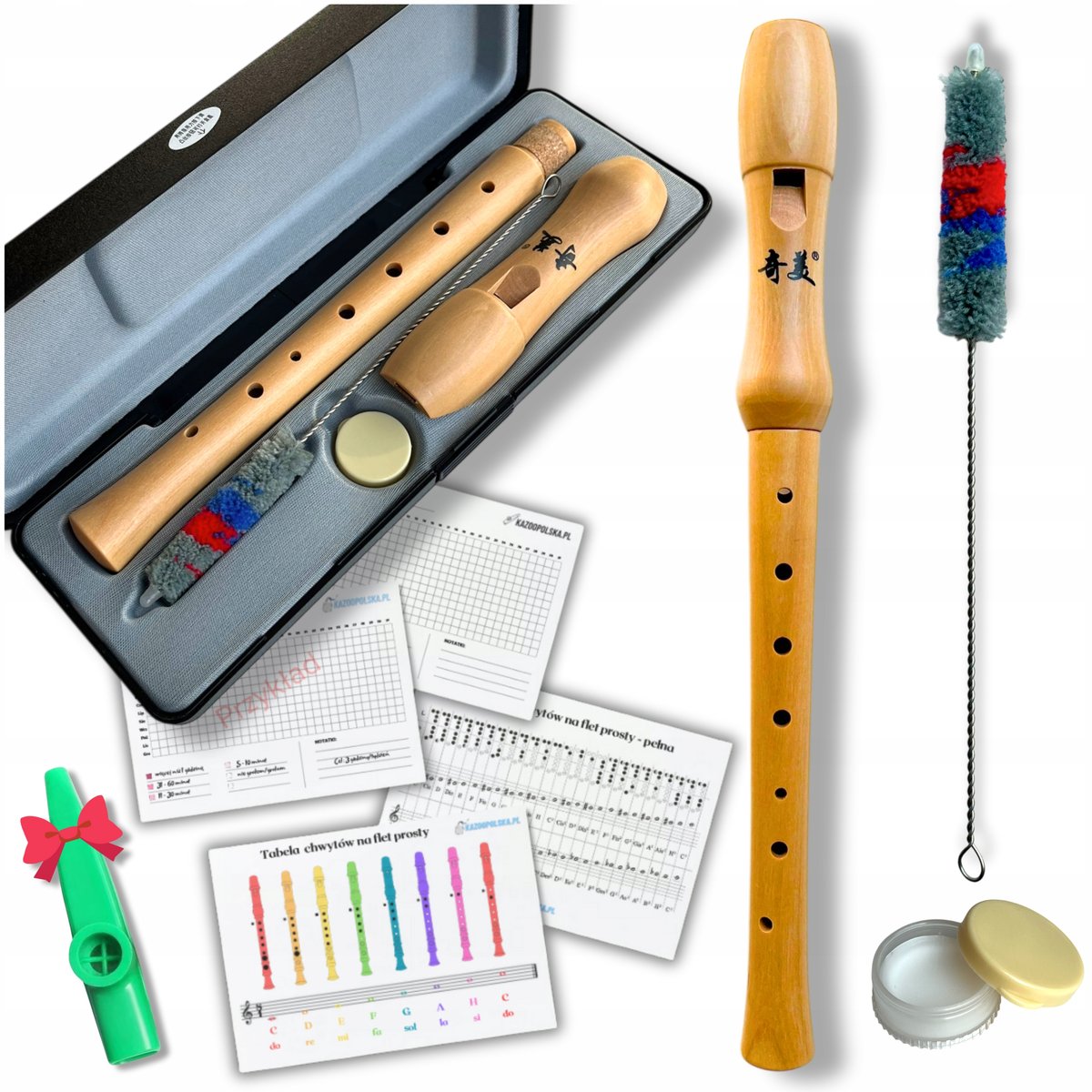 FLET PROSTY DREWNIANY QiMei QM8A-27G szkolny niemiecki do szkoły ZESTAW ...