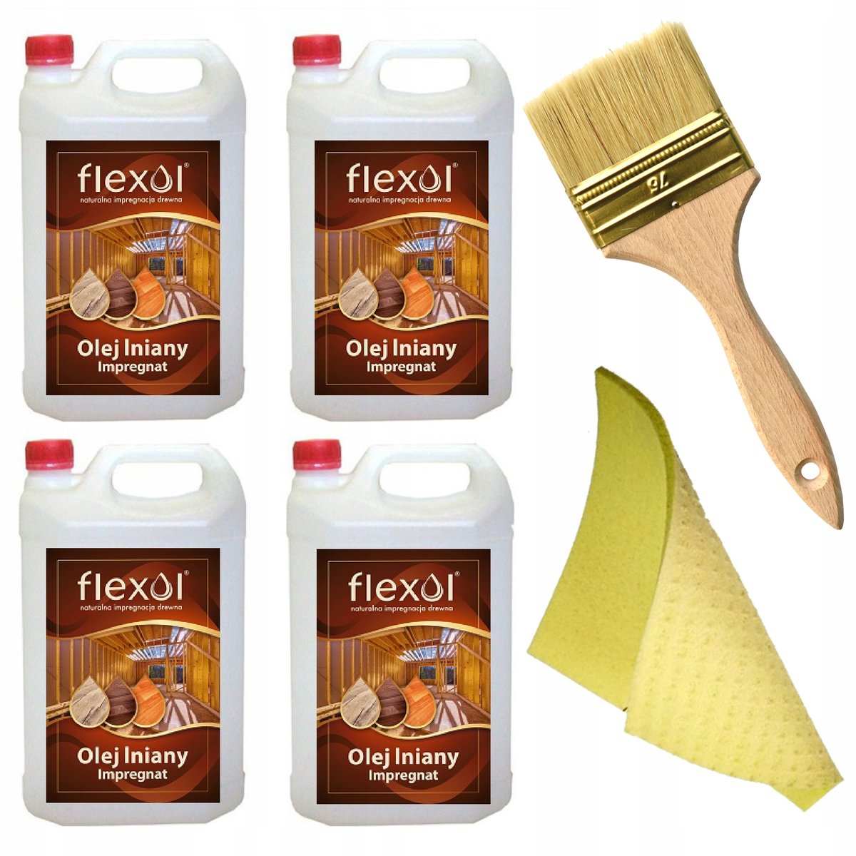 FLEXOL Olej lniany Impregnat 4x5L, pędzel i ścierka - Flexol | Sklep ...