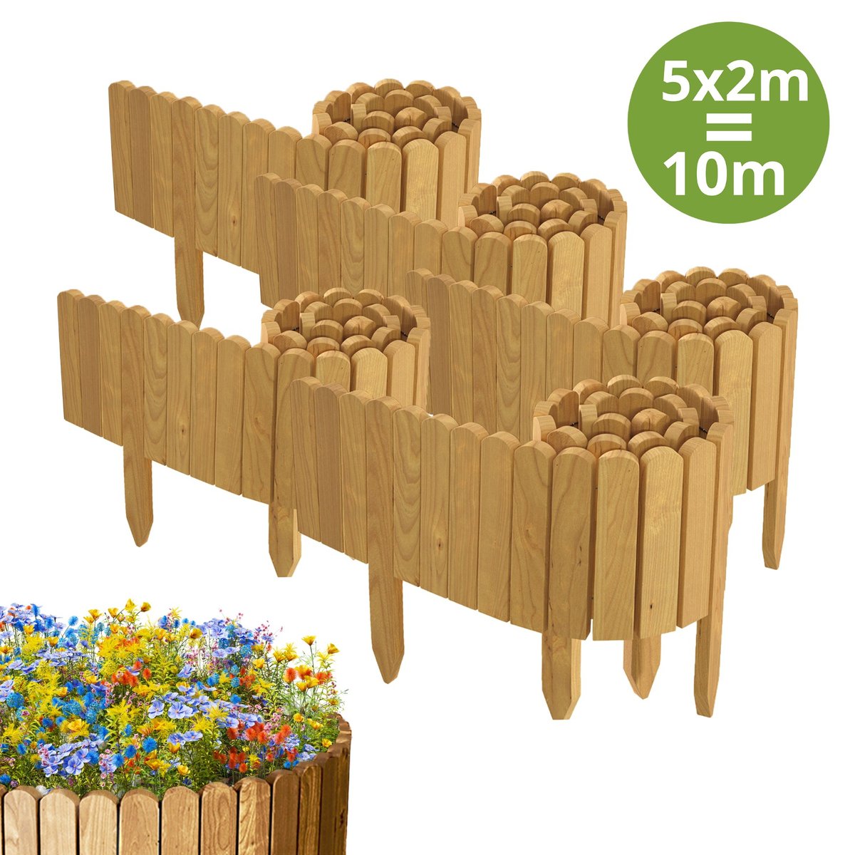 Floranica 5x PŁOTEK OGRODOWY z drewna sosnowego 10 m x 20 cm Naturalny - Obrzeża rabat, trawnika ...