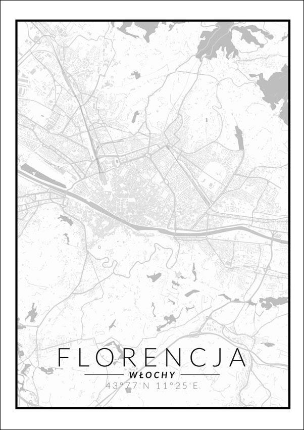 Florencja mapa czarno biała - plakat 40x60 cm - Galeria Plakatu | Sklep ...