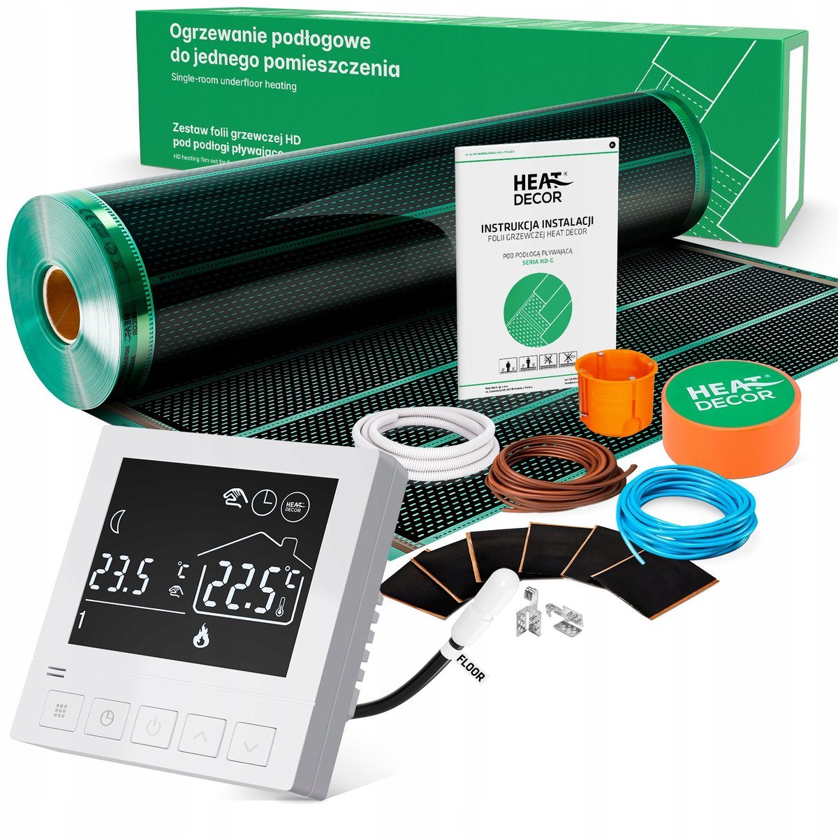 Folia Grzewcza HD-G | Termostat T02.W | 80 W/m² | Zestaw 21 m² - HEAT DECOR | Sklep EMPIK.COM