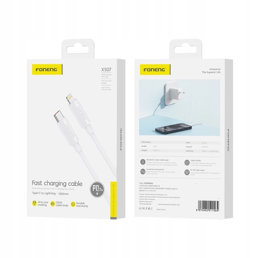 FONENG kabel XS07 USB-C - Lightning PD 27W 1.2M Biały - Foneng | Sklep EMPIK.COM
