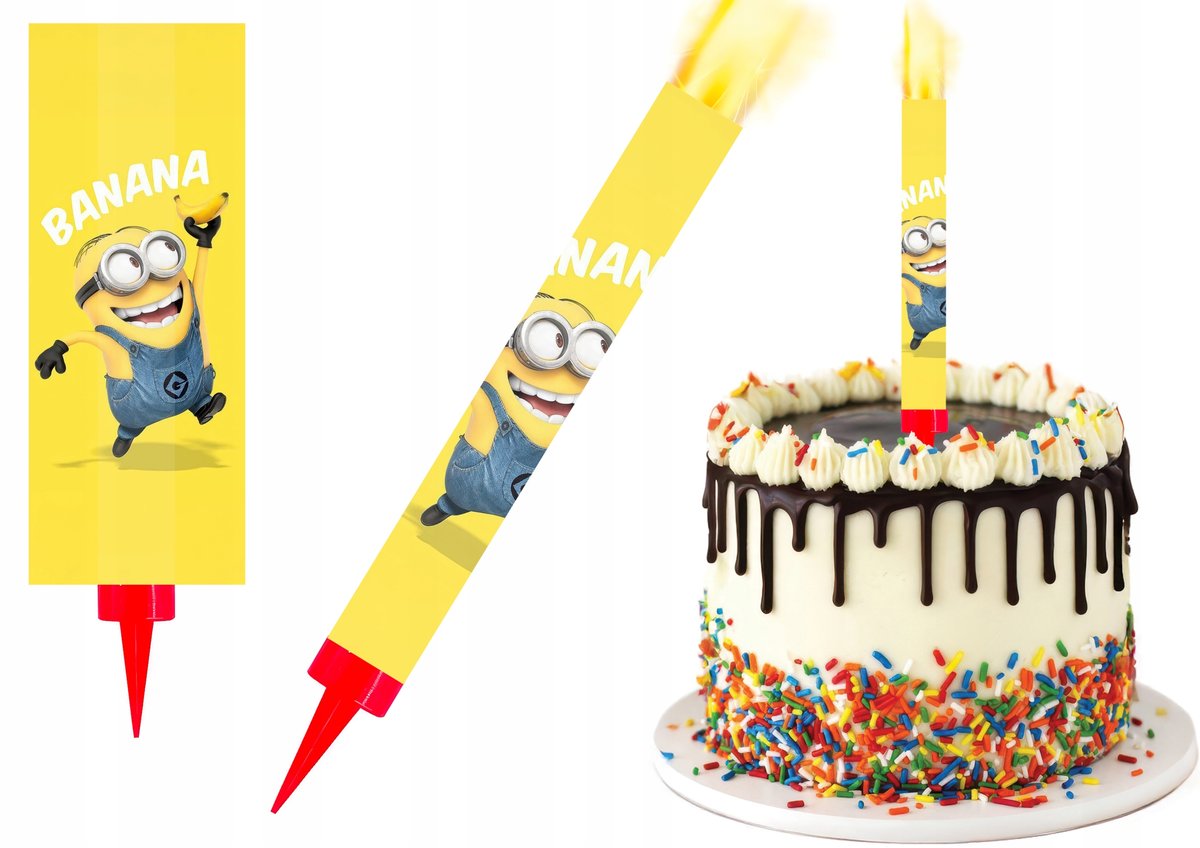 FONTANNA ŚWIECZKA TORTOWA RACA NA TORT ŚWIECA Minionki Minions Gru ...