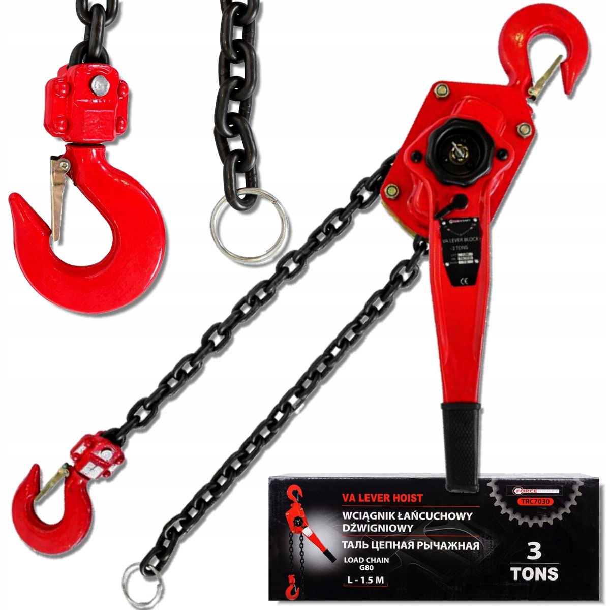 FORCEKRAFT Wciągarka WISZĄCA grzechotkowa 3 TONY 1,5m ŁAŃCUCH - Forcekraft | Motoryzacja EMPIK