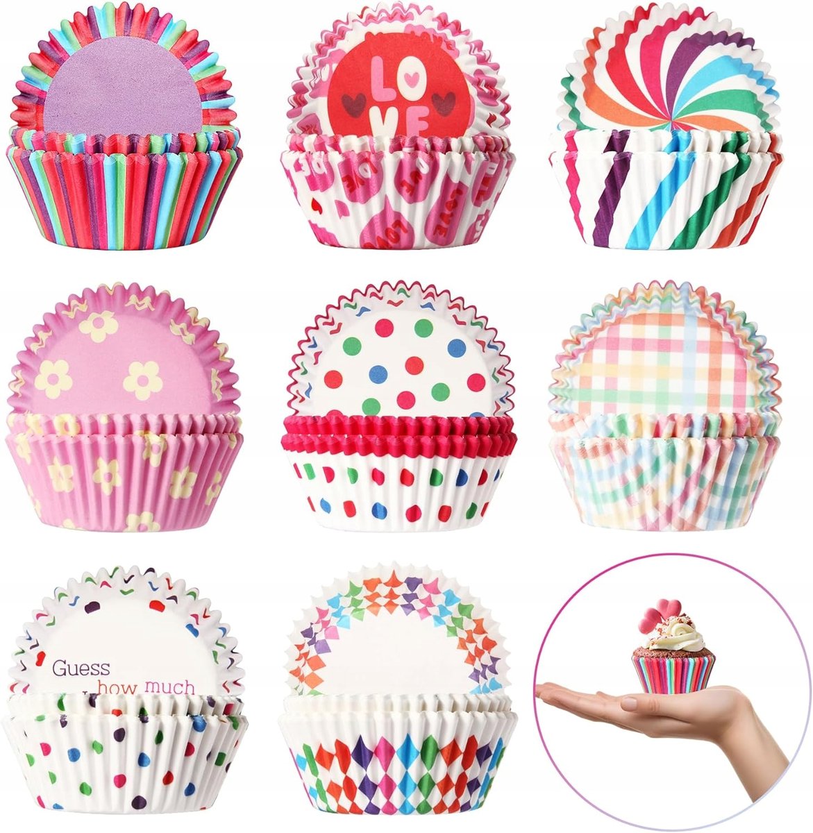 FOREMKI DO MUFFINÓW 400 SZT TĘCZOWE PAPILOTKI 8 WZORÓW DO PIECZENIA ...