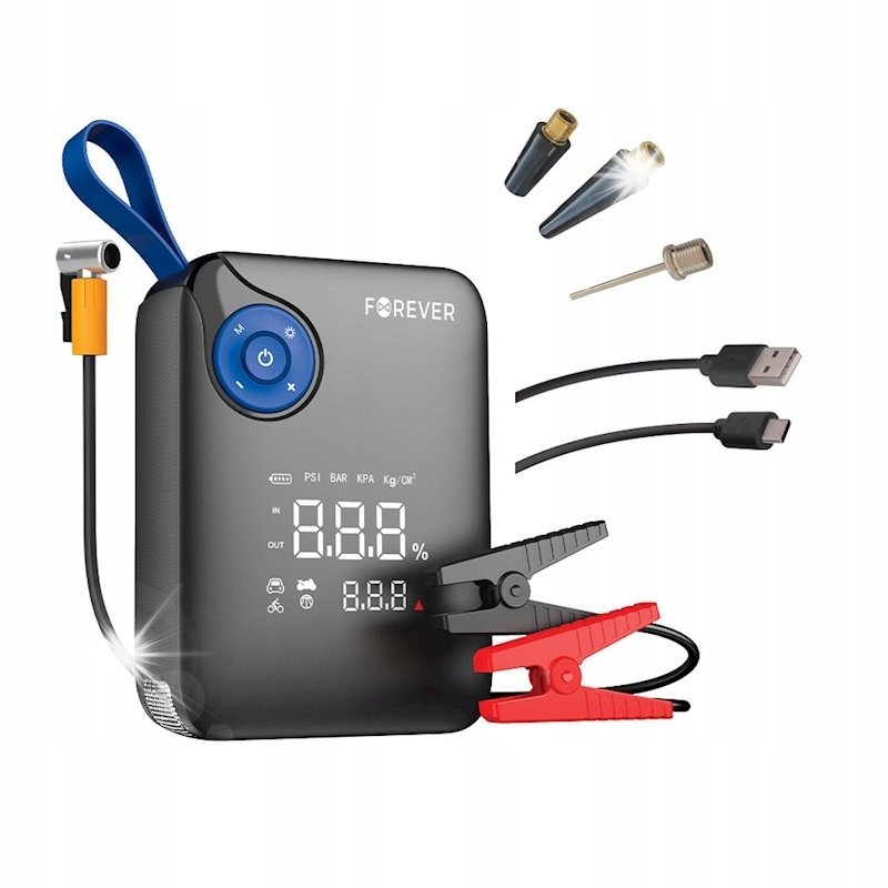 Forever jump starter 4w1 JS-400 7200mAh POWERBANK KOMPRESOR booster latarka - Inna marka ...
