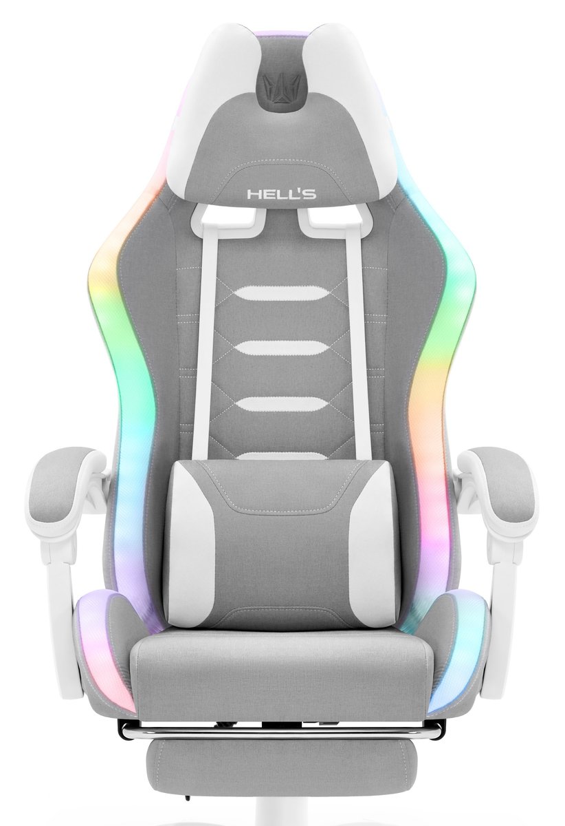 Fotel gamingowy Hell's Chair HC-1039 2.0 LED RGB Grey White Biały Szary ...