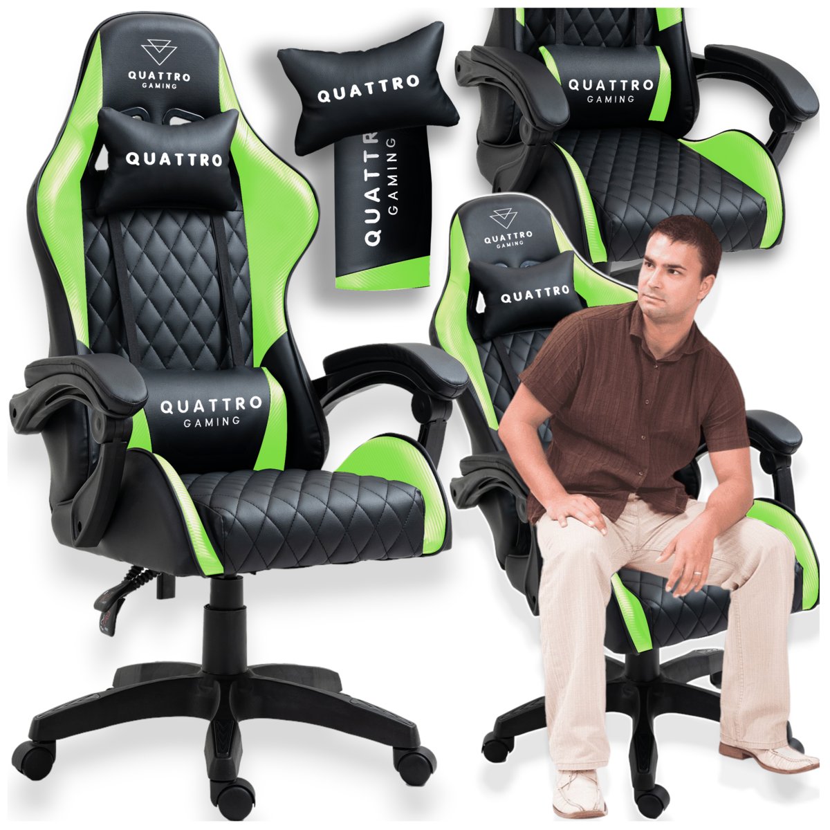 Fotel Gamingowy Krzesło gracza Alpha Gaming Carbon Green - Alpha Gaming ...