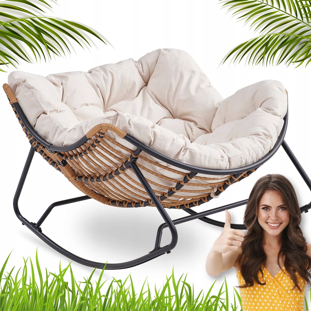Fotel Leżak Ogrodowy Bujany Bujak Leżanka Do Salonu Na Taras ELTON Beż ...