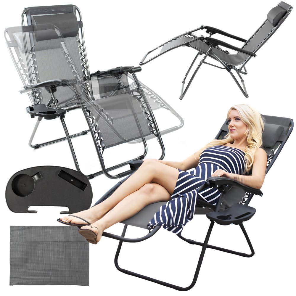 Fotel ogrodowy leżak plażowy grawitacyjny Grigo z podstawką - Zolta ...