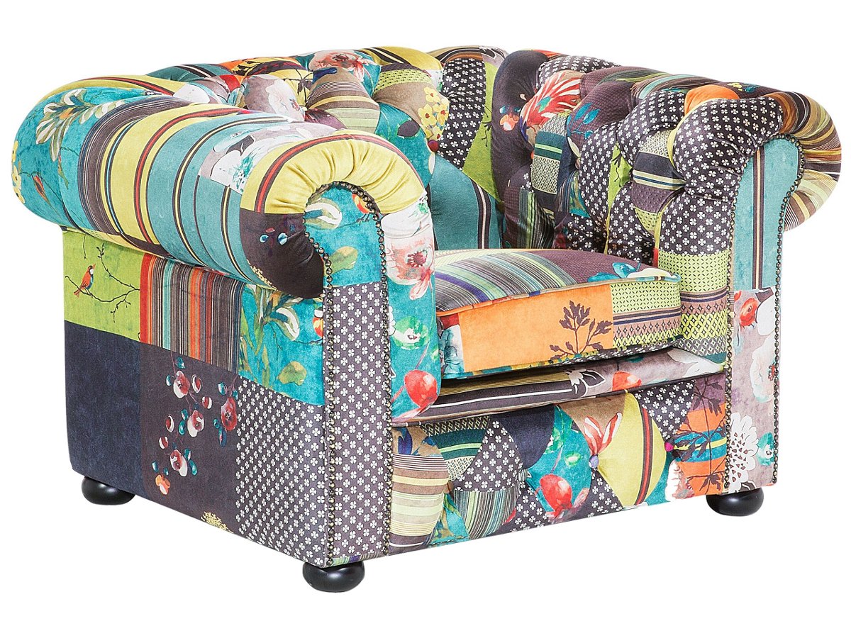 Fotel patchwork BELIANI Chesterfield, żółty, 71x108x95 cm - Beliani ...