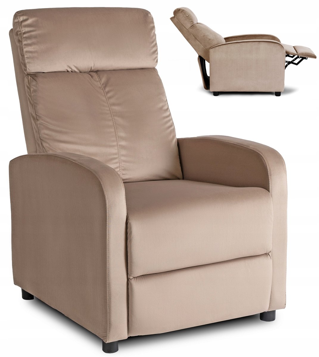 Fotel Rozkładany Wypoczynkowy Welurowy Do Spania Wygodny Salon Beżowy ...