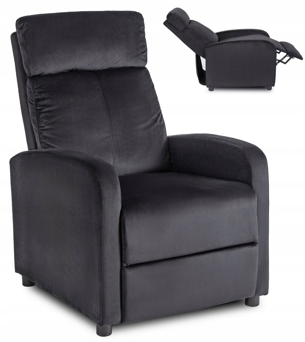 Fotel Rozkładany Wypoczynkowy Welurowy Loft Wygodny Do Spania Czarny ...