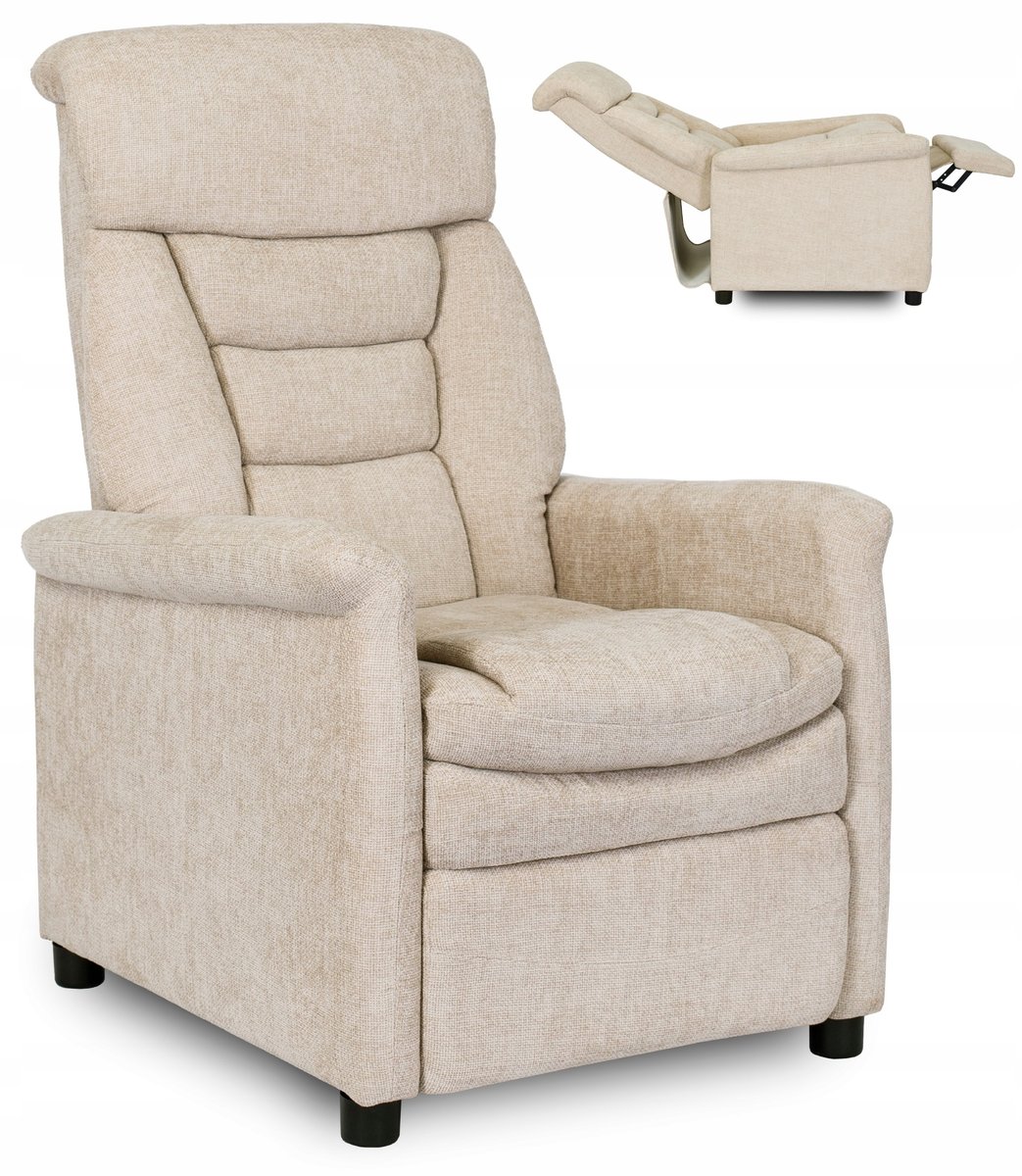 Fotel Rozkładany Wypoczynkowy Wygodny Do Salonu Do Spania Beżowy NORDI ...