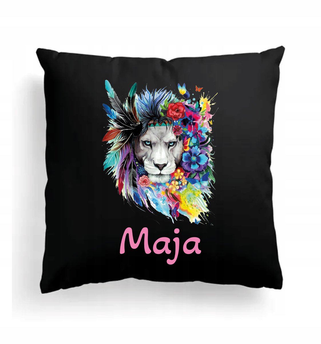 Foto Poduszka Czarna Lew Lion Watercolor + IMIĘ 4 - Atram | Sklep EMPIK.COM