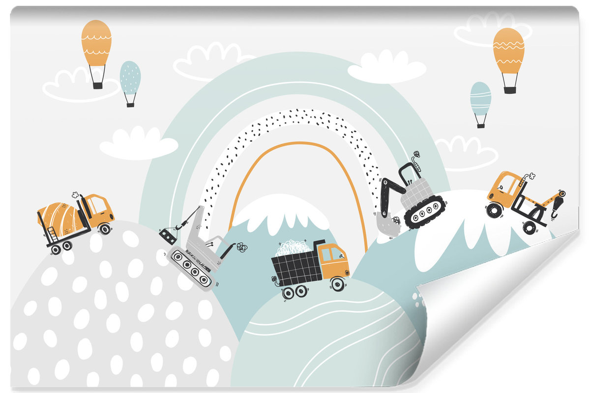 Fototapeta Dla Dzieci AUTA Koparka Pojazdy Tęcza Styl Skandynawski 315cm x 210cm - Muralo ...