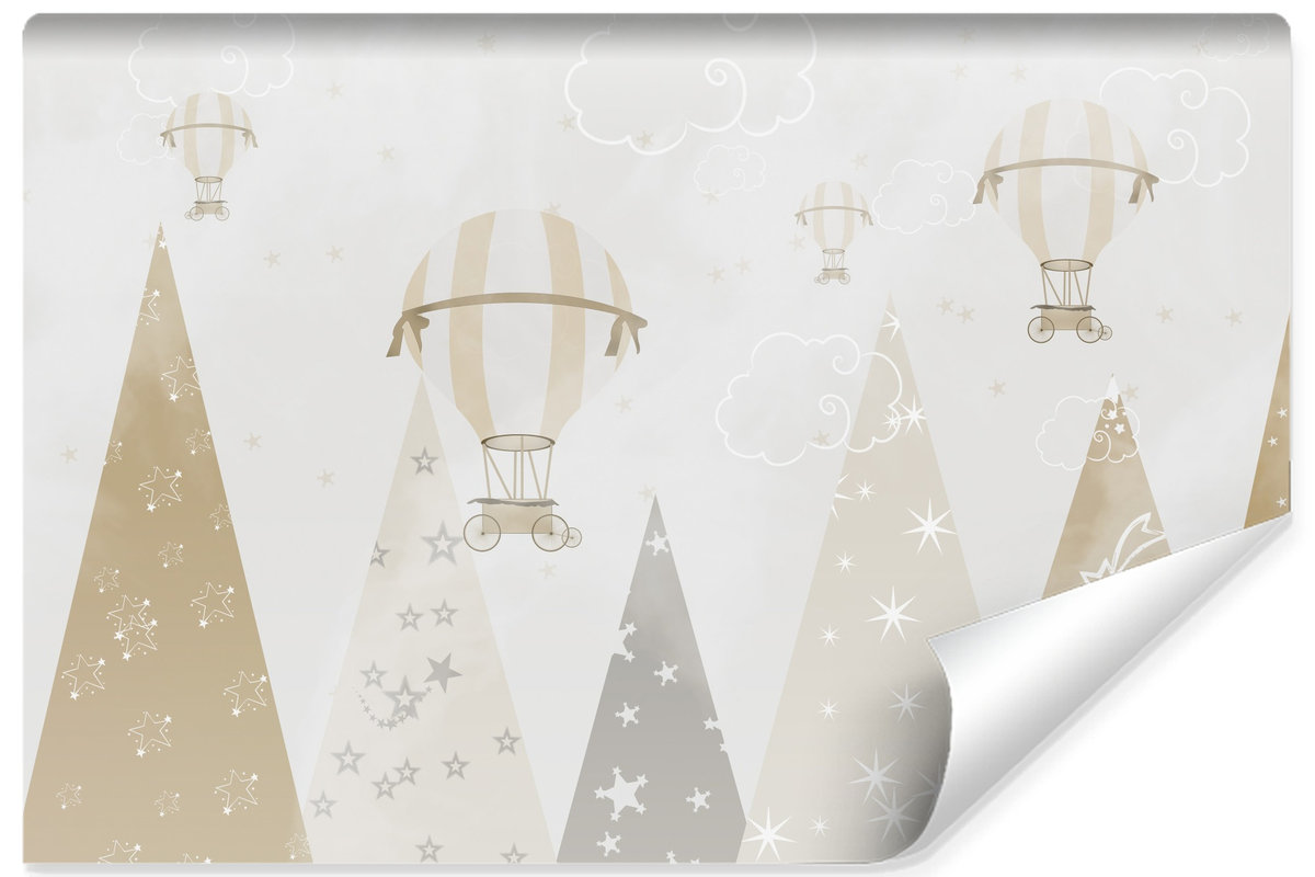 Fototapeta Dla Dzieci Góry Balony Chmury Gwiazdy Pejzaż Styl Retro 360cm X 240cm - Muralo ...