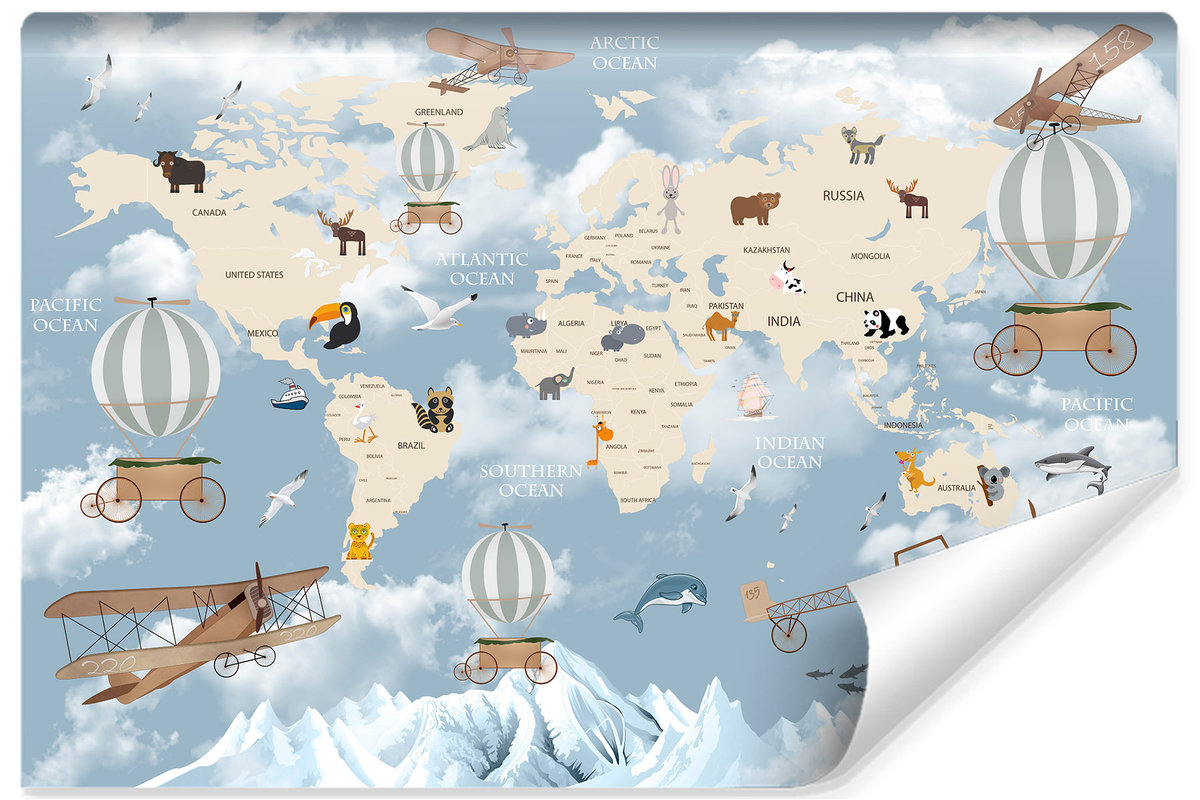Fototapeta Dla Dzieci Mapa Świata Samoloty 300cm X 210cm - Muralo | Sklep EMPIK.COM