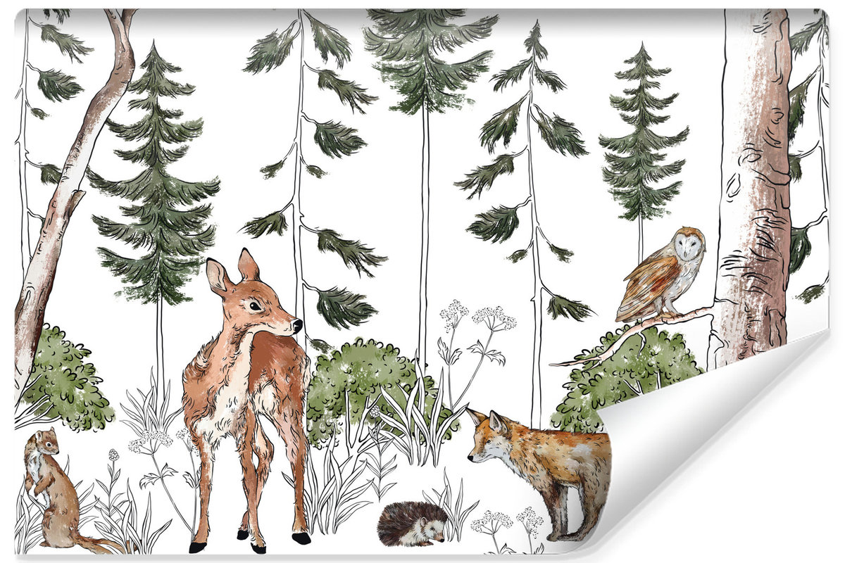 Fototapeta Dla Dzieci ZWIERZĘTA Leśne Akwarele Sarna Lis Sowa 135cm x 90cm - Muralo | Sklep ...