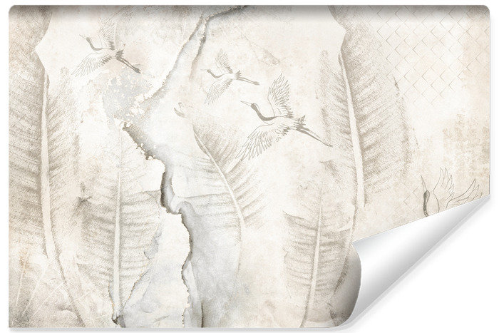 Fototapeta Do Jadalni Beton Abstrakcja LIŚCIE Ptaki Żurawie Mur 360cm x 240cm - Muralo | Sklep ...