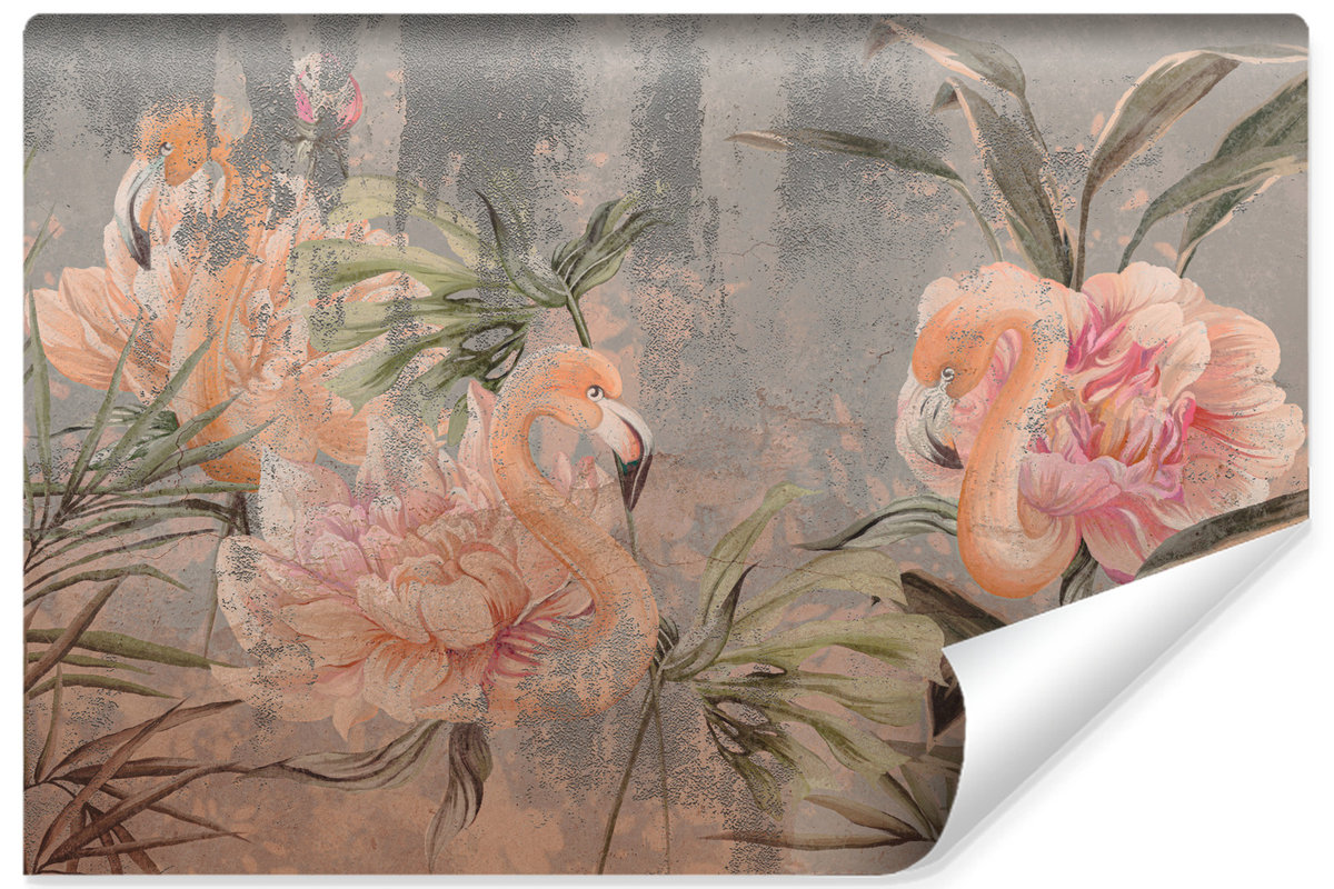 Fototapeta Do Jadalni Flamingi Liście Beton Abstrakcja Mur 360cm X 240cm - Muralo | Sklep EMPIK.COM