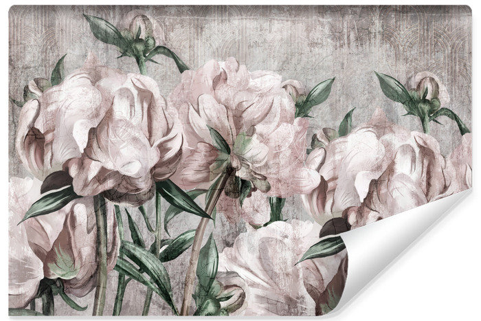 Fototapeta Do Jadalni PEONIE Kwiaty Beton Abstrakcja Rośliny Natura 270cm x 180cm - Muralo ...
