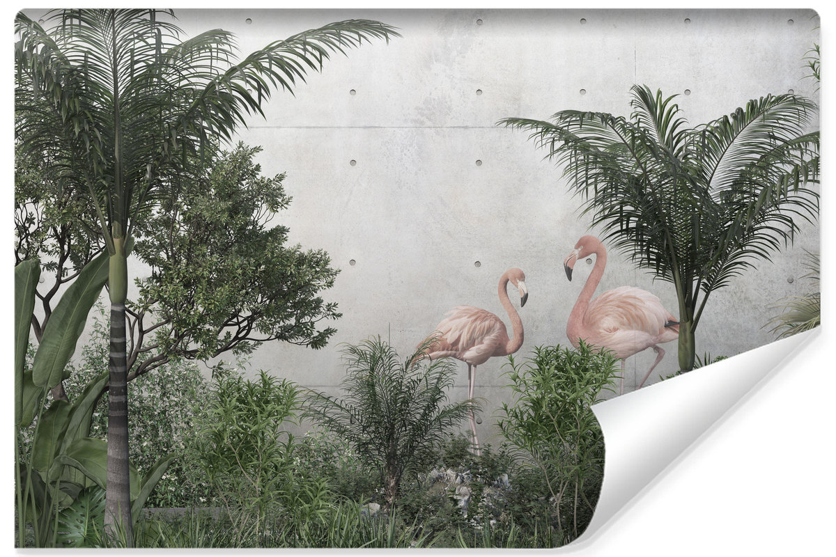 Fototapeta Do Salonu FLAMINGI Tropikalne Drzewa Palmy Beton 90cm x 60cm - Muralo | Sklep EMPIK.COM