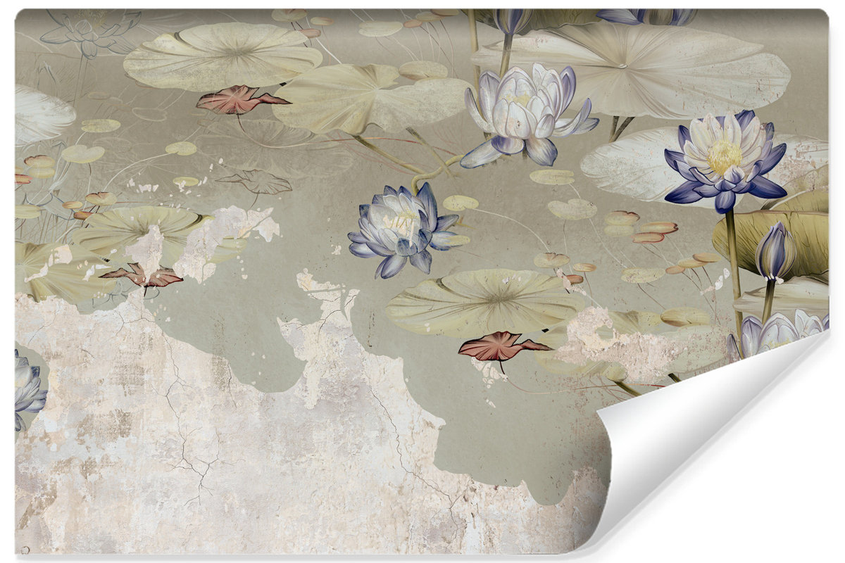 Fototapeta Do Salonu Kwiaty Lilie Wodne Retro Abstrakcja Beton 400cm X 280cm - Muralo | Sklep ...