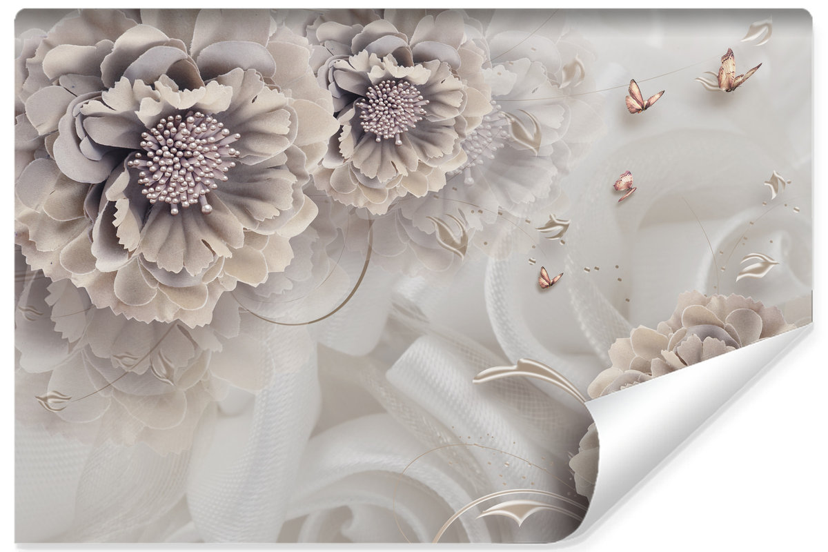 Fototapeta Do Salonu Kwiaty W Stylu Retro Abstrakcja Motyle 400cm X 280cm - Muralo | Sklep EMPIK.COM