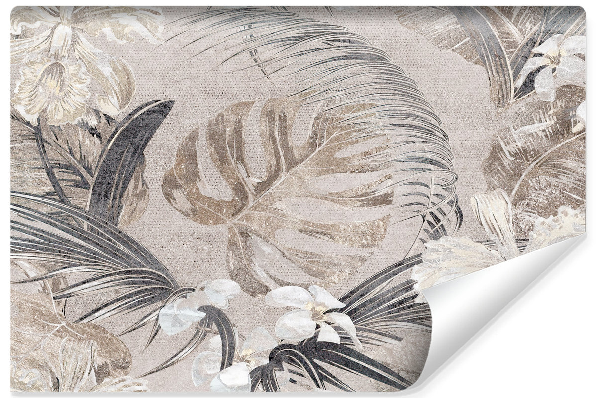 Fototapeta Do Salonu Liście Tropikalne Monstery Abstrakcja Kwiaty Beton 135cm X 90cm - Muralo ...