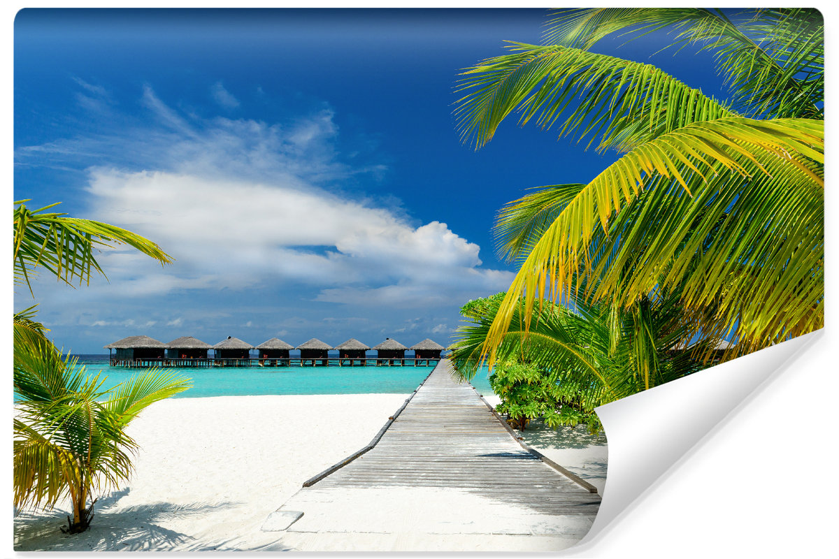 Fototapeta Do Sypialni Domki Na Plaży Wyspa Ocean Pejzaż Efekt 3D 315cm X 210cm - Muralo | Sklep ...