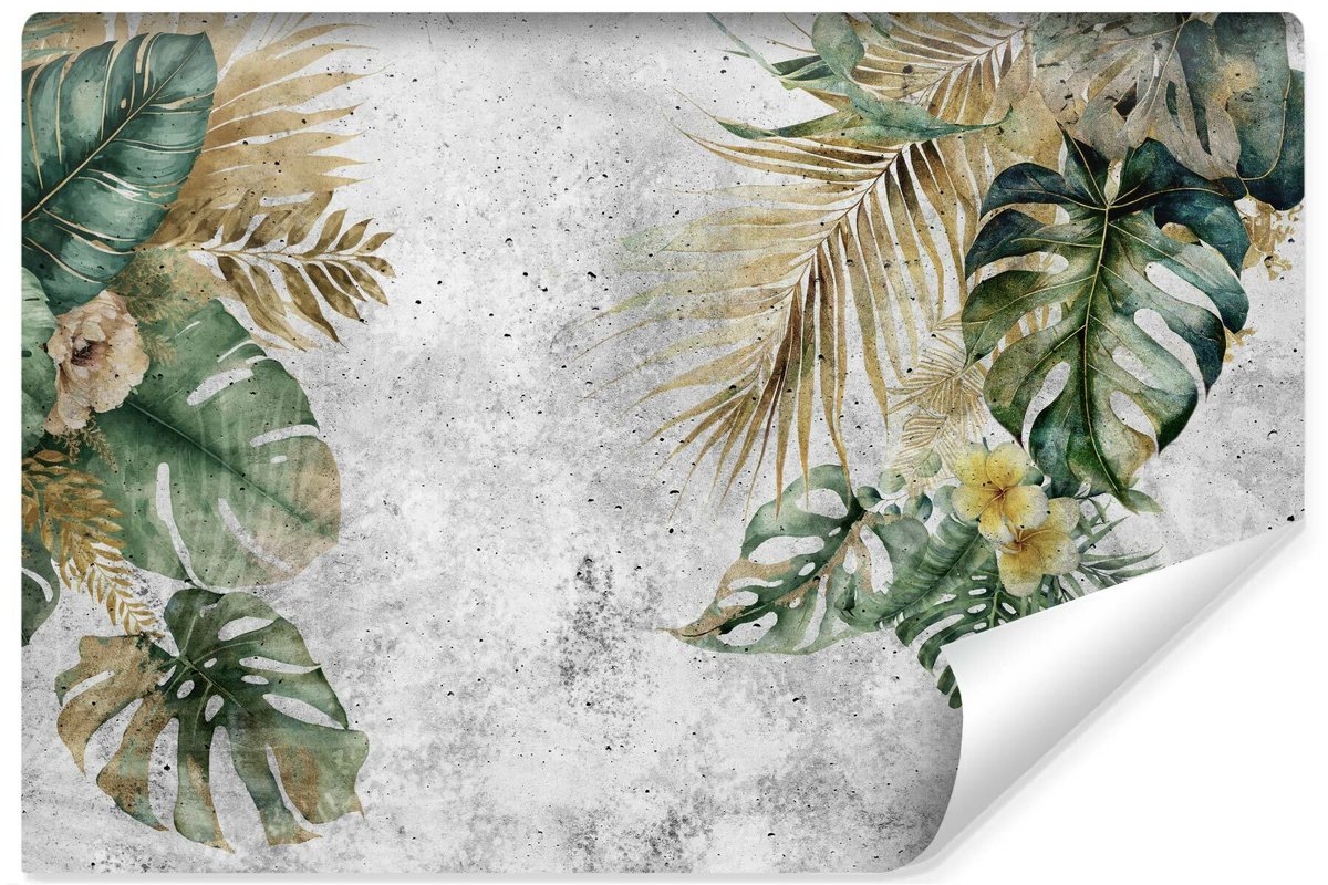 Fototapeta Do Sypialni LIŚCIE Tropikalne Monstera Beton Mur 315cm x 210cm - Muralo | Sklep EMPIK.COM