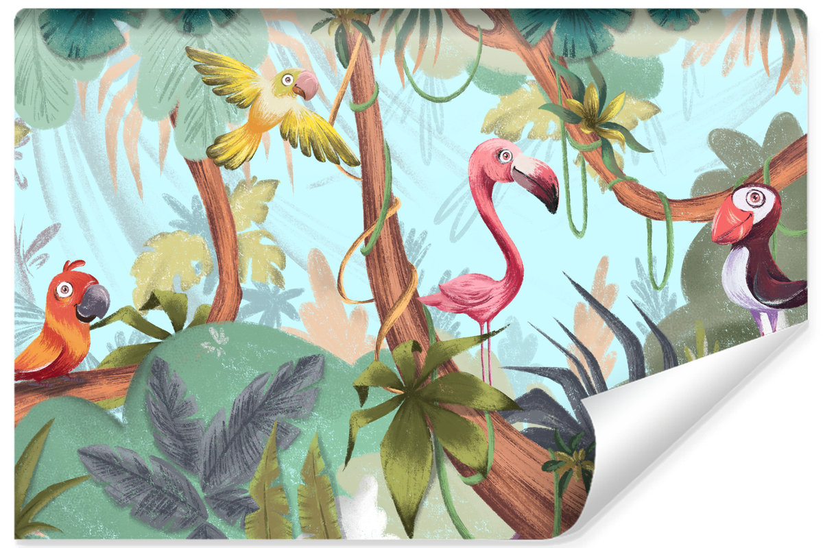 Fototapeta Dziecięca Tropikalne Ptaki Dżungla Natura Liście Kwiaty 315cm X 210cm - Muralo ...