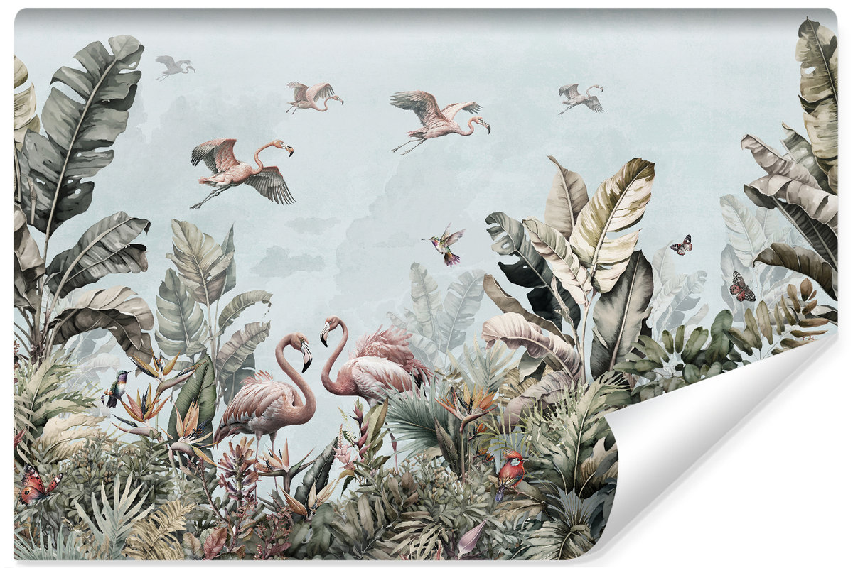 Fototapeta FLAMINGI Dżungla Liście Palmy Bananowe Natura Do Salonu 300cm x 210cm - Muralo ...