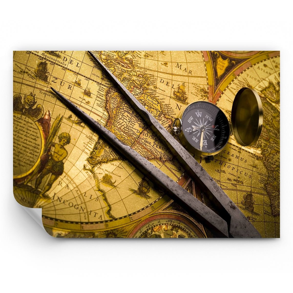 FOTOTAPETA Kompas, Mapa Świata, Podróże TAPETA NA ŚCIANĘ DO SYPIALNI ...
