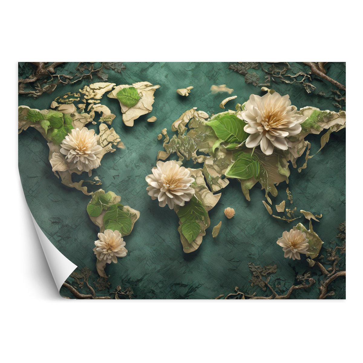 Fototapeta, Kwiaty Mapa Świata Biały 300x210 - Feeby | Sklep EMPIK.COM