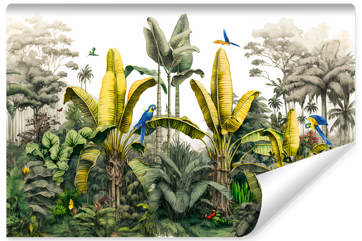 Fototapeta Las TROPIKALNY Drzewa Bananowe Papugi Natura 270cm x 180cm - Muralo | Sklep EMPIK.COM