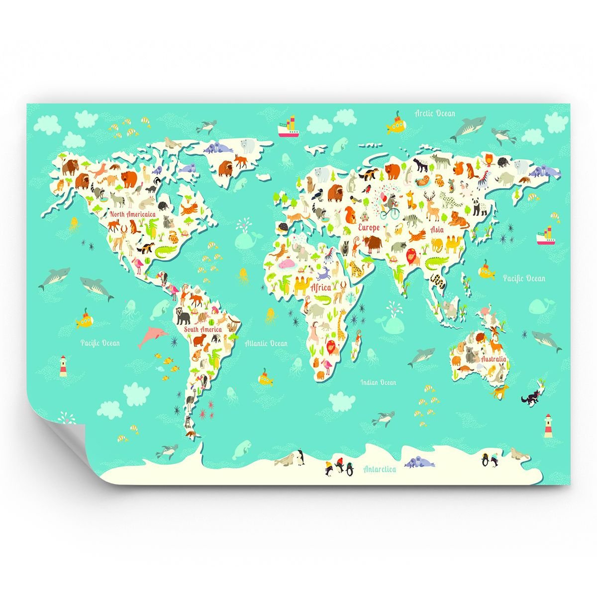 FOTOTAPETA Mapa Świata, Zwierzęta, Dla Dzieci TAPETA NA ŚCIANĘ DO SYPIALNI SALONU 450x315 ...