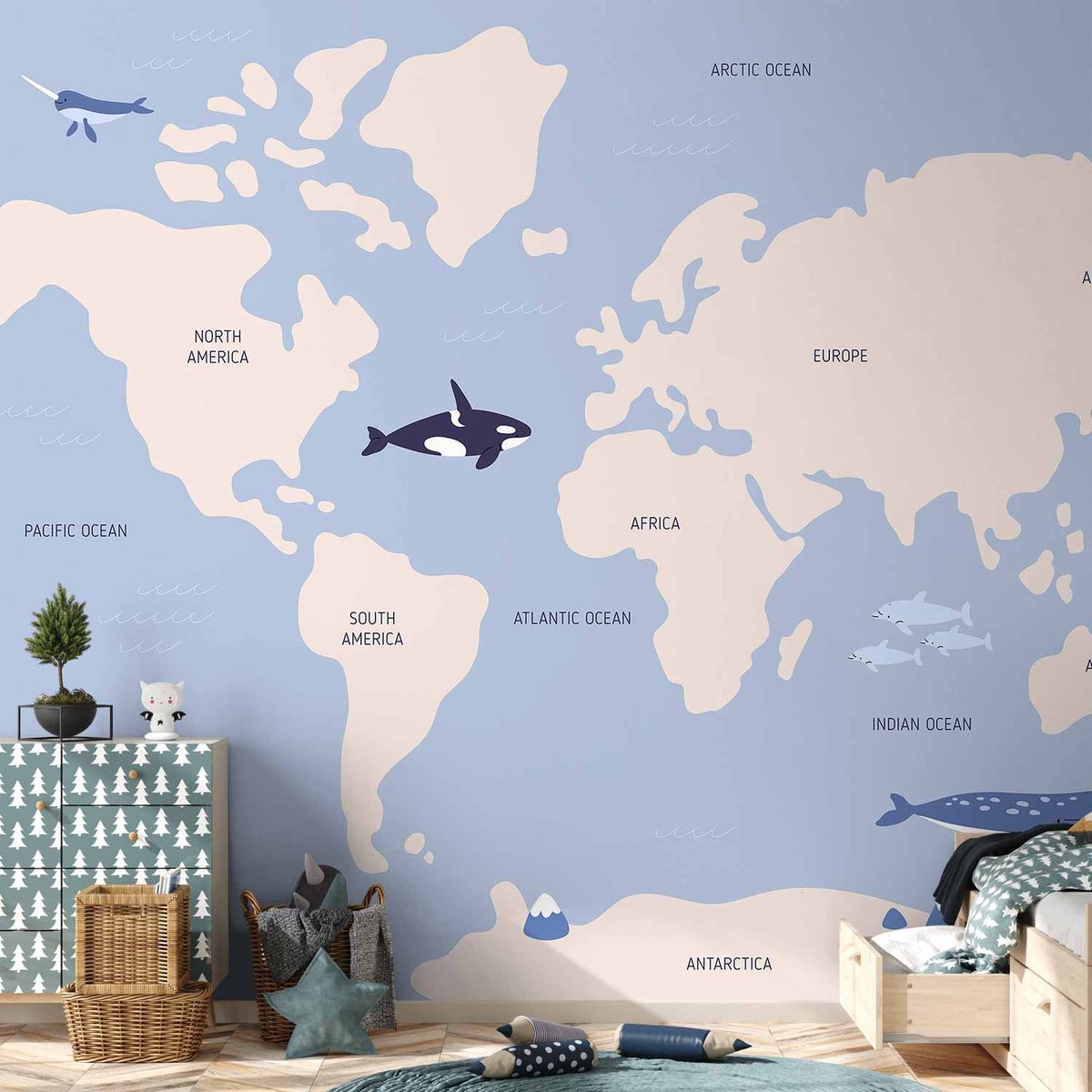 Fototapeta - Pastelowa planeta - zwierzÄ…tka i podwodne roĹ›liny na ...