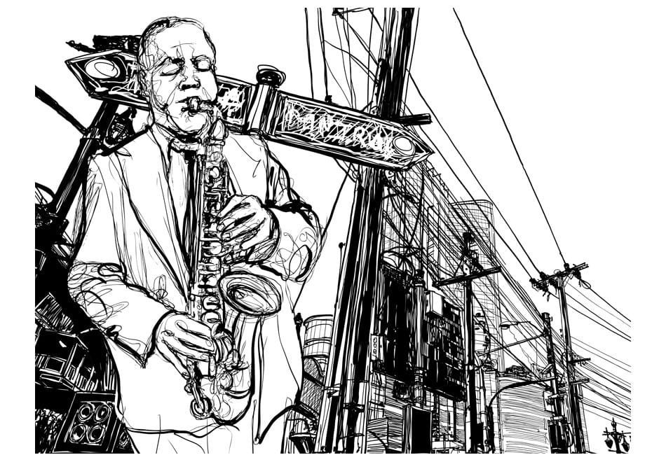 Fototapeta, Saxophone recital on Broadway, 250X193 - DecoNest | Sklep ...