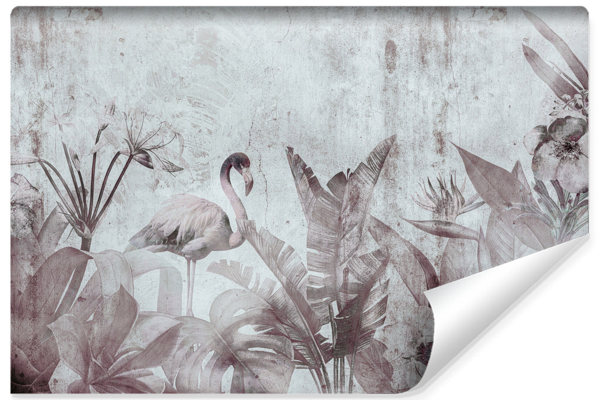 Fototapeta Ścienna BETON Abstrakcja Ptaki Flamingi Liście Rośliny 315cm x 210cm - Muralo | Sklep ...