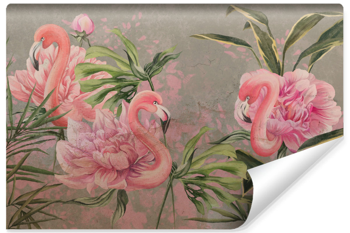 Fototapeta Ścienna Flamingi Ptaki Beton Abstrakcja Liście 368cm X 254cm - Muralo | Sklep EMPIK.COM