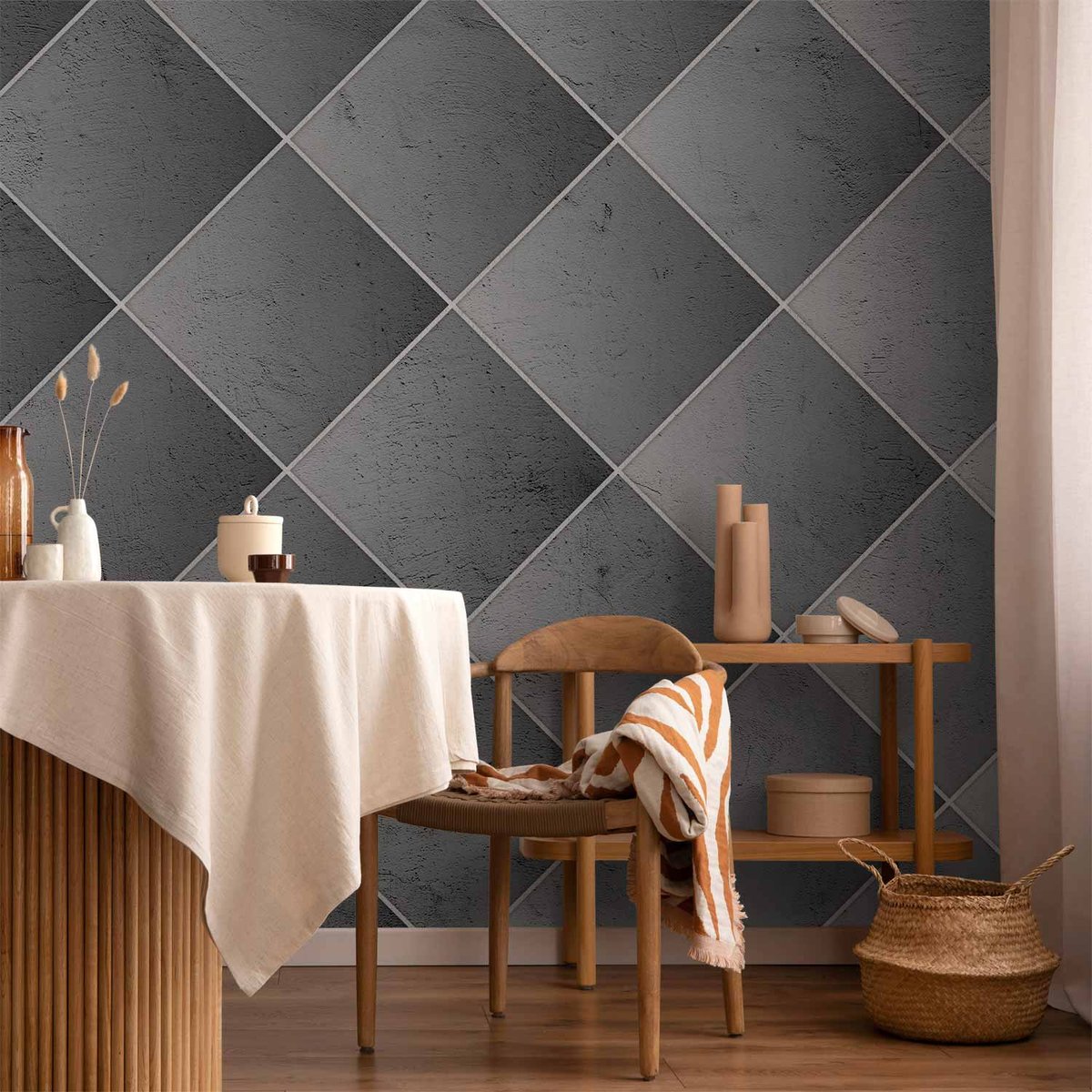 Fototapeta - Szara symetria - geometryczny wzór w deseń z betonu z ...