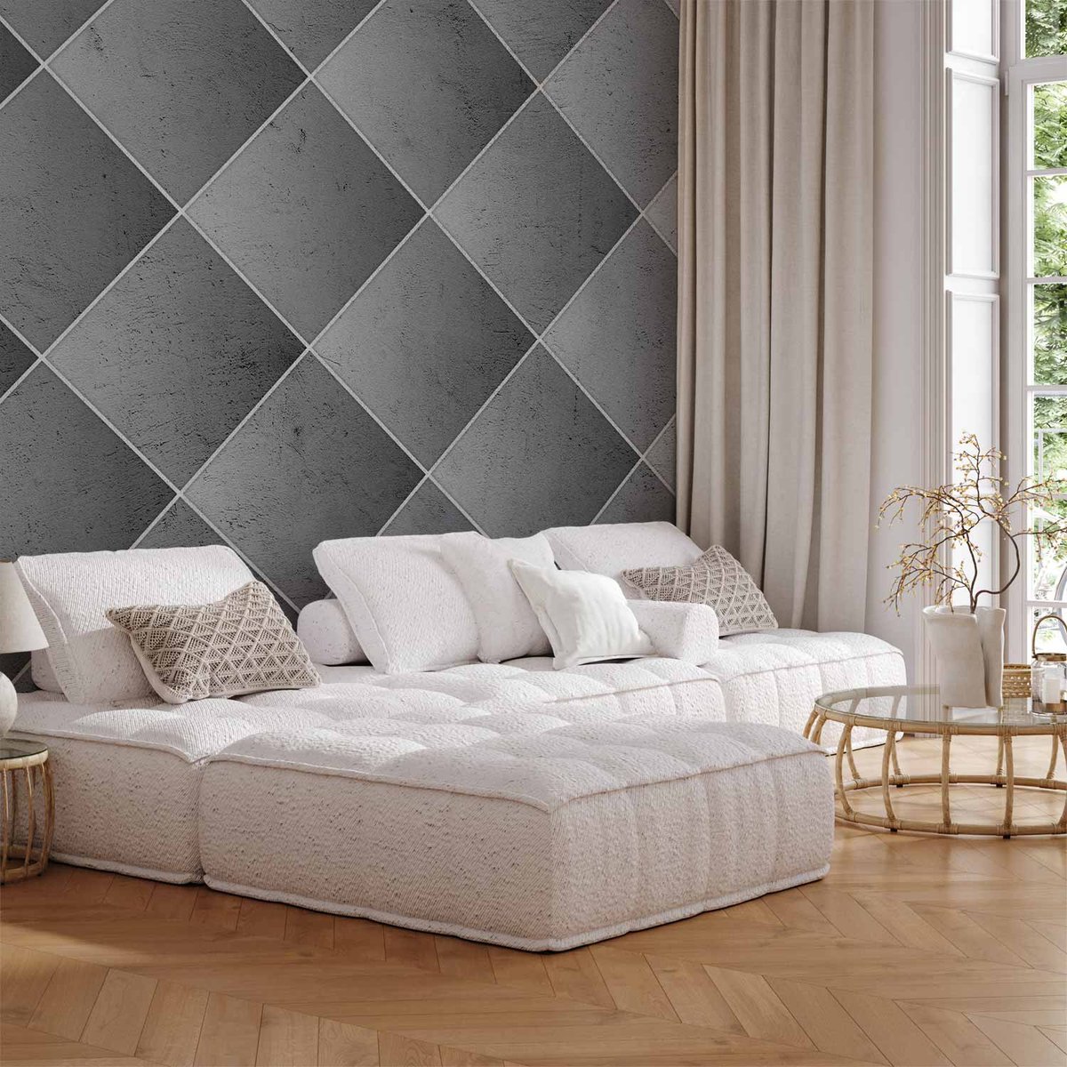 Fototapeta - Szara symetria - geometryczny wzór w deseń z betonu z ...
