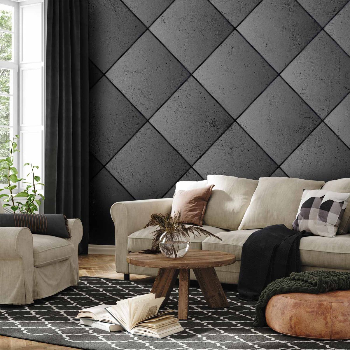Fototapeta - Szara symetria - geometryczny wzór w deseń z betonu z ...
