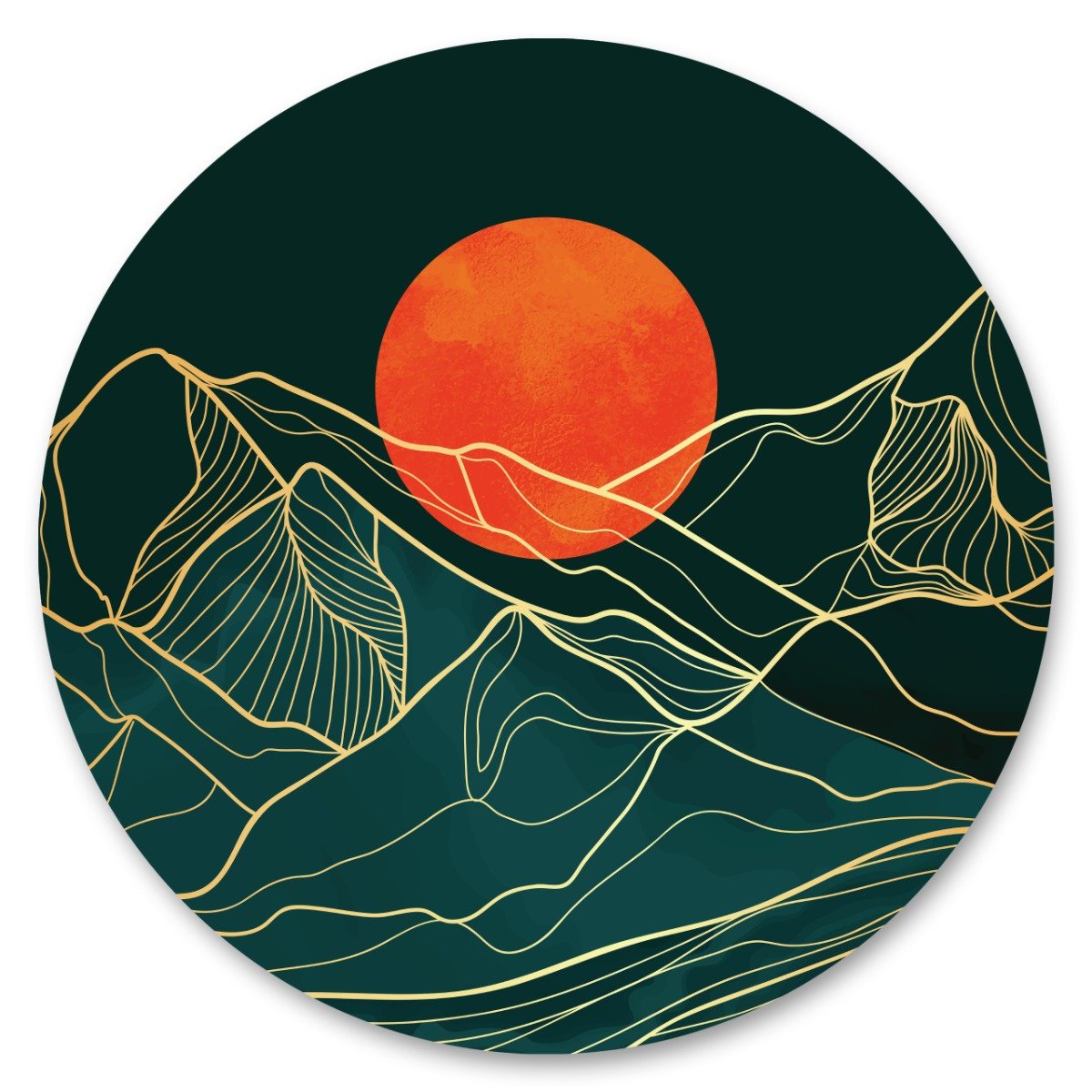 Fototapeta W Kole Słońce Góry Styl Lineart Pejzaż Abstrakcja 100cm X ...