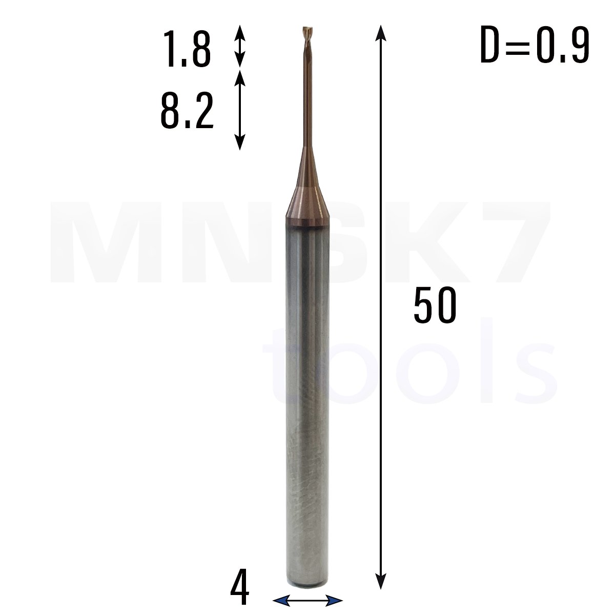 Frez palcowy mikro do metalu 2P | fi 0.9 mm * 50 mm | CNC VHM HRC 55 ...