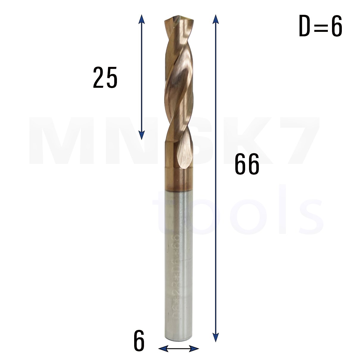 Frez wiertło CNC | fi 6 mm x 6 mm x 66 mm | VHM HRC65 | TiSiN - Inna ...